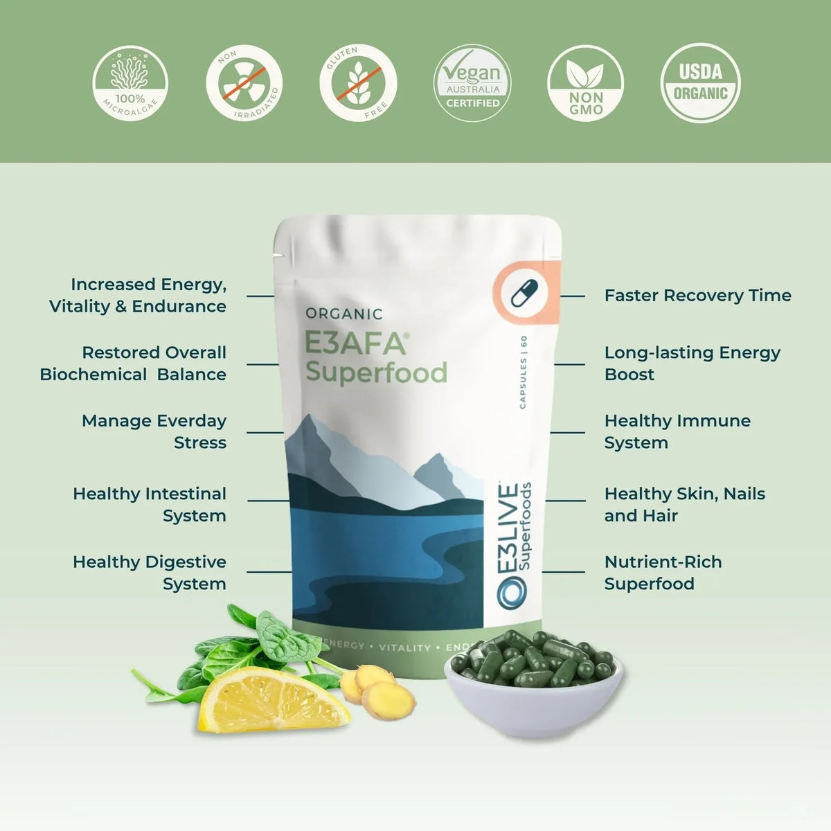 E3AFA® | E3LIVE Superfoods | 60 Capsules | Shop On-Line – Sage Wellbeing